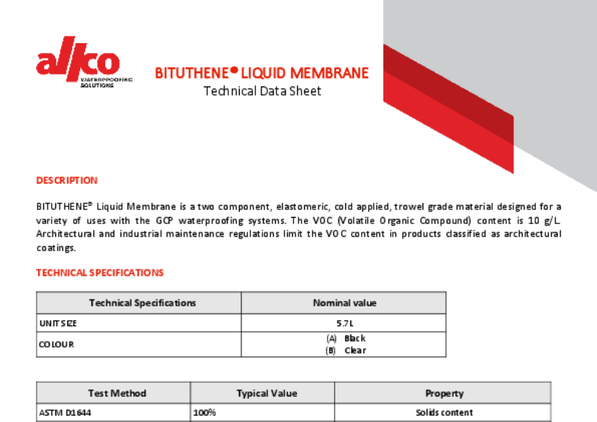 Allco Waterproofing Solutions | Technical Datasheet (TDS)