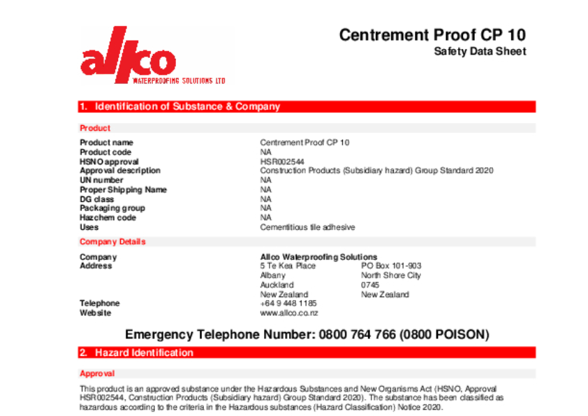 Allco Waterproofing Solutions | Safety Data Sheet (SDS)
