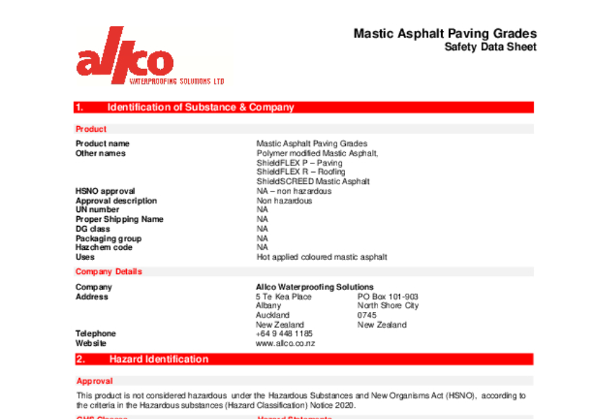Allco Waterproofing Solutions | Safety Data Sheet (SDS)