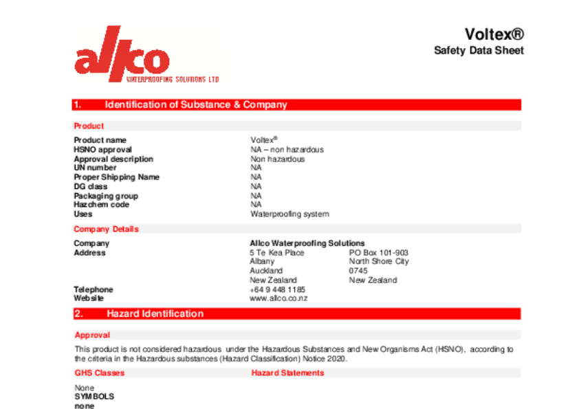 Allco Waterproofing Solutions | Safety Data Sheet (SDS)